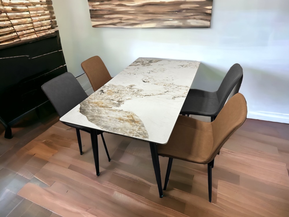 Table Céramique effet Marbre Design avec 4 chaises incluses